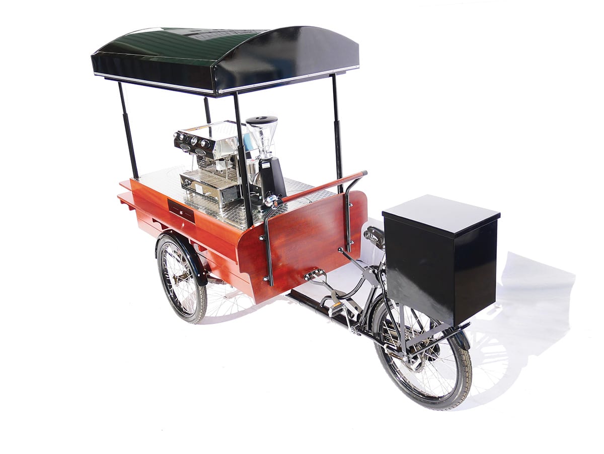 Hand made mobile coffee bike built by Coffee Latino - Coffee Latino